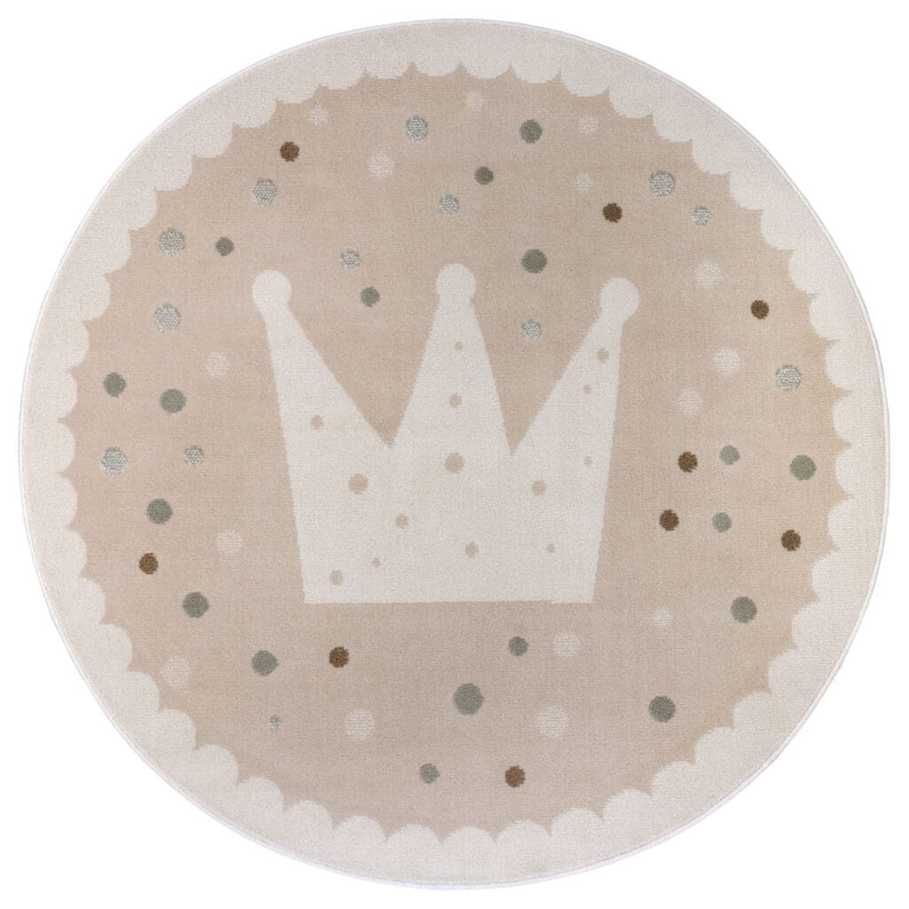 Eventyr Børnetæppe - Krone Beige Rund | Tæppeunivers.dk